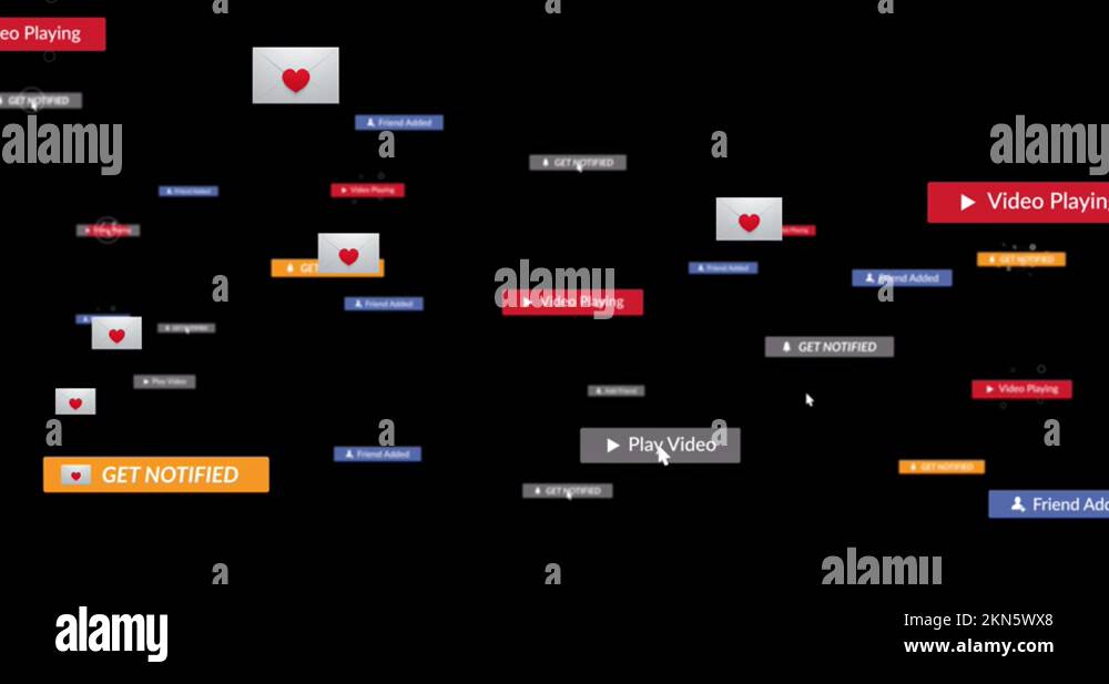 Animation of falling social media icons over black background Stock ...