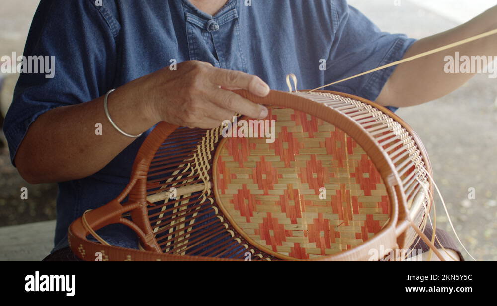 Thai female farmer weave basket in traditional Thai art Stock Video ...