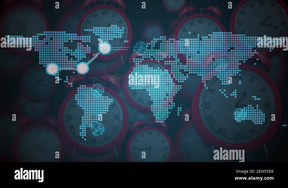 Animation of networks of connections and world map over multiple clocks ...