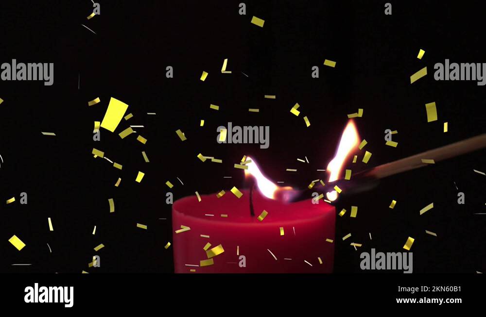 Animation of confetti falling over candles and match Stock Video ...