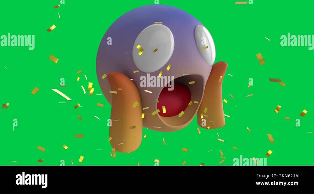 Animation of confetti falling over shocked emoji emoticon icon over ...