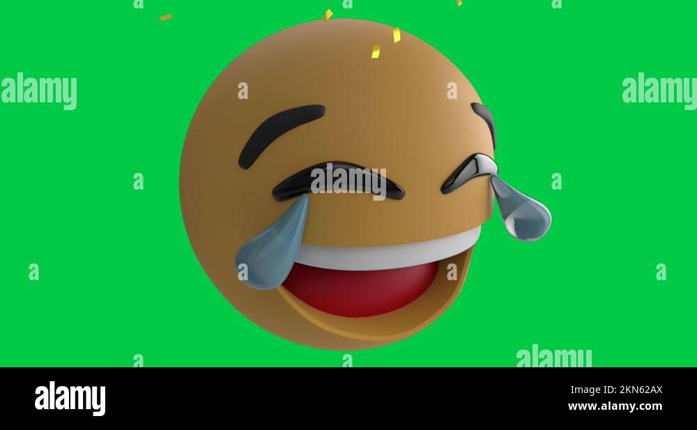 Animation of confetti falling over smiling emoji emoticon icon on green ...
