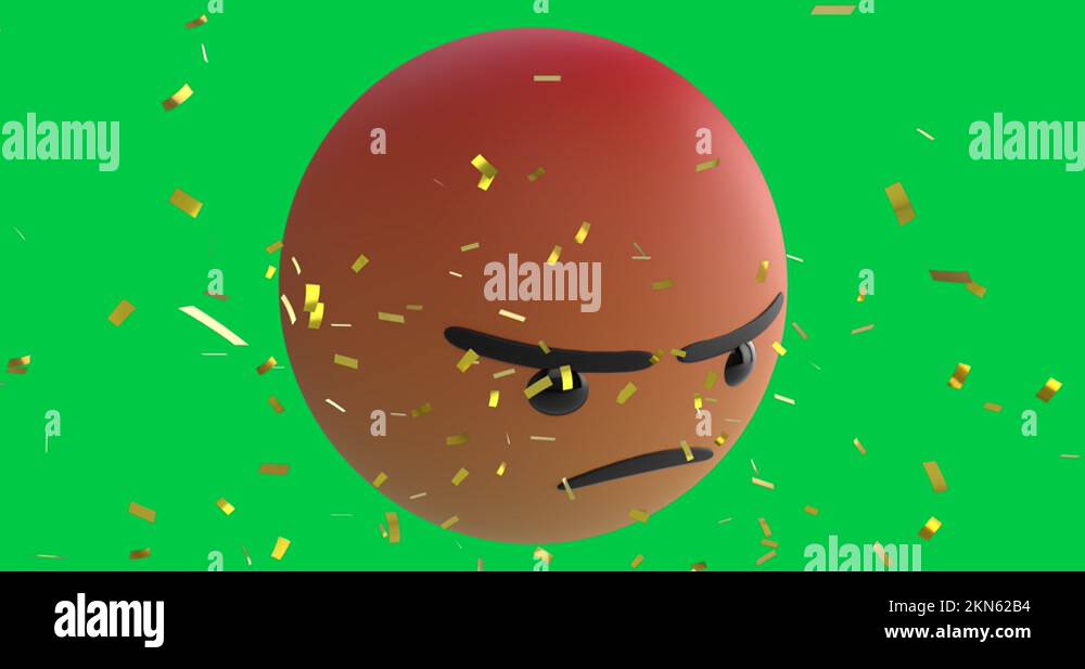 Animation of confetti falling over angry emoji emoticon icon on green ...