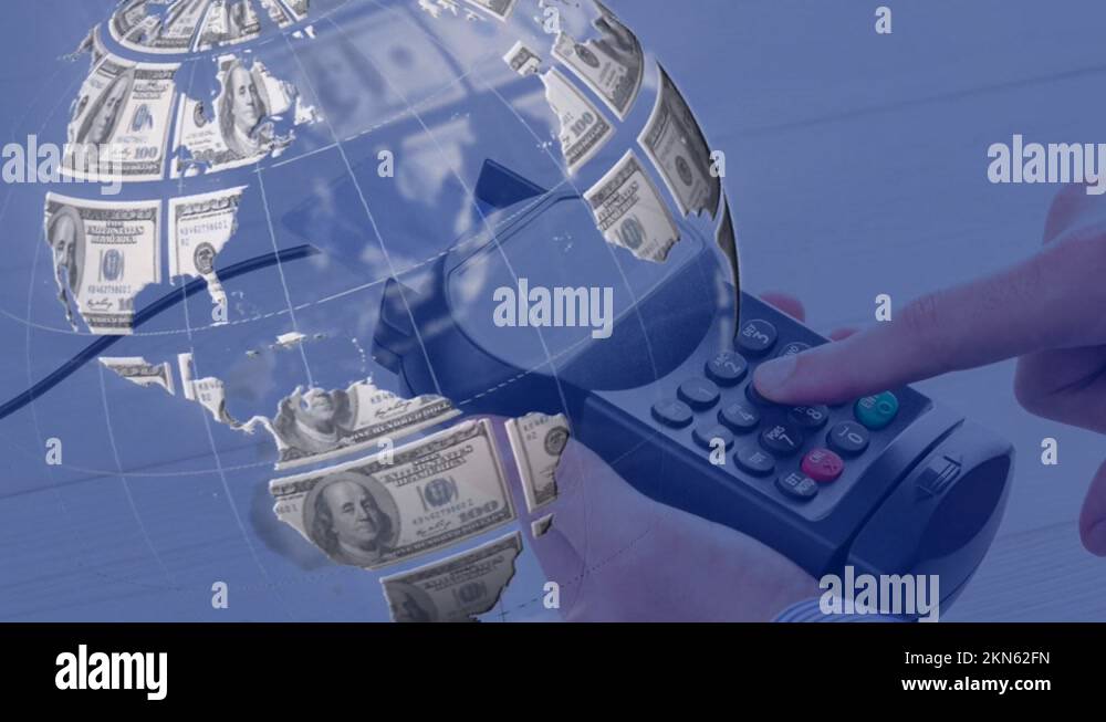 Animation of globe formed with american dollar bills over payment ...