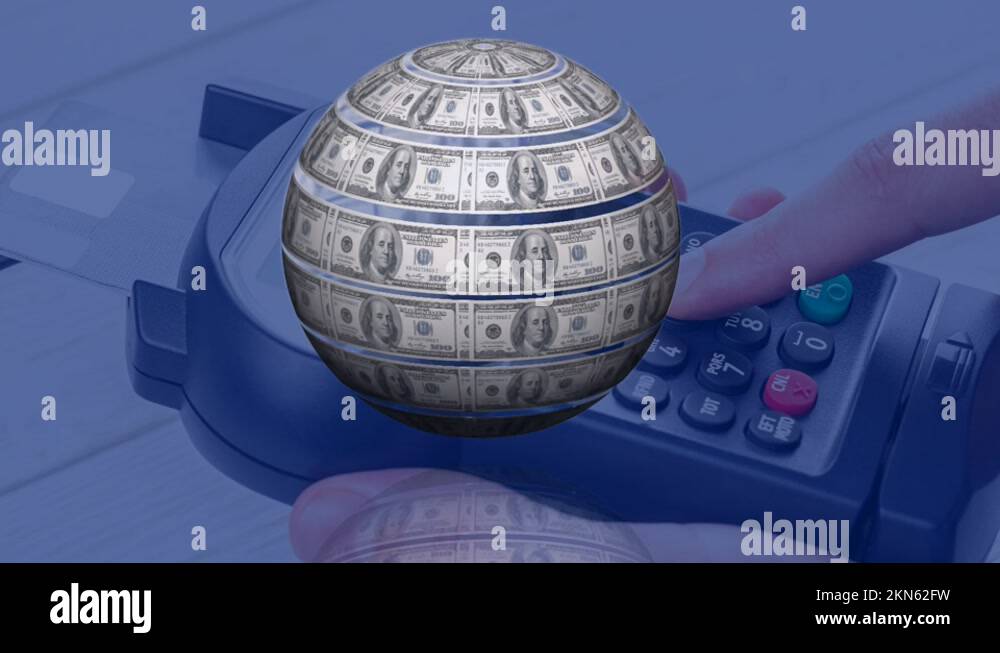 Animation of globe formed with american dollar bills over payment ...