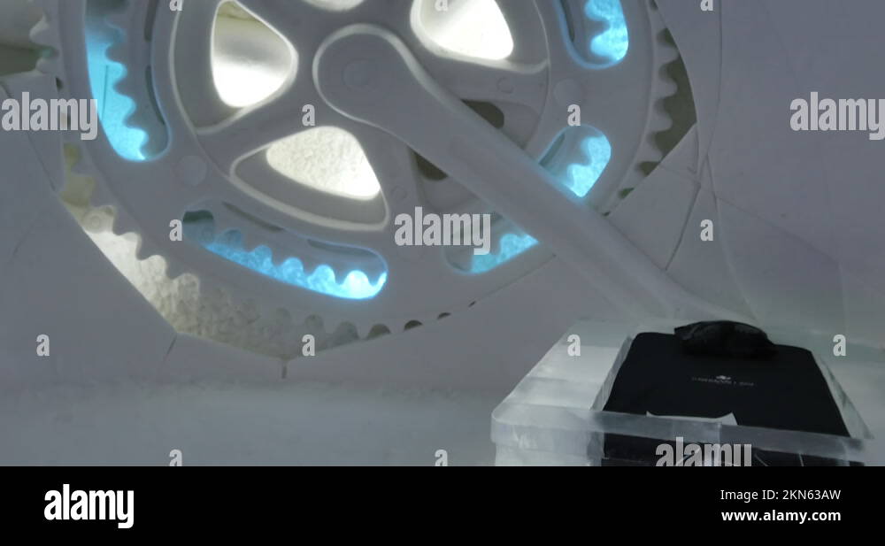 Frozen Snow Ice Carving of Engine Cog Wheel Mechanical Part, Snow ...