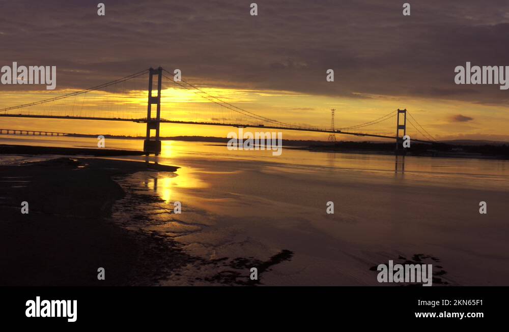 Sunrise aerial view of the Welsh English border at the River Severn ...