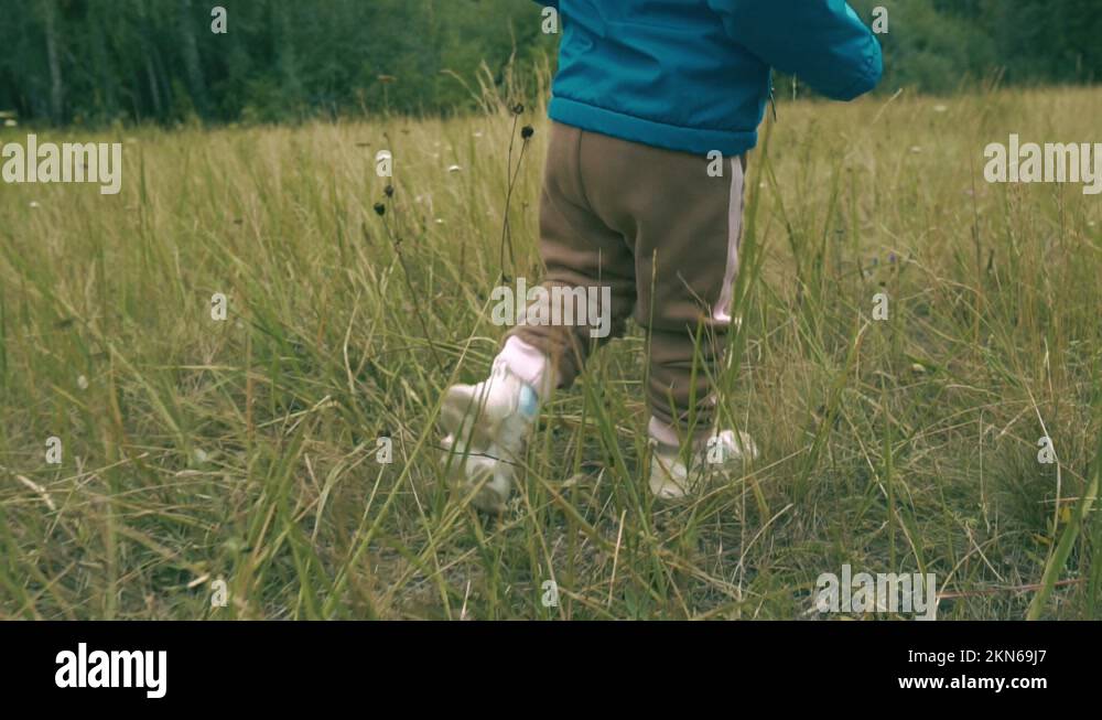 Little Child Runs in the Grass. Happy Kid Run Across Field. Child Dream ...