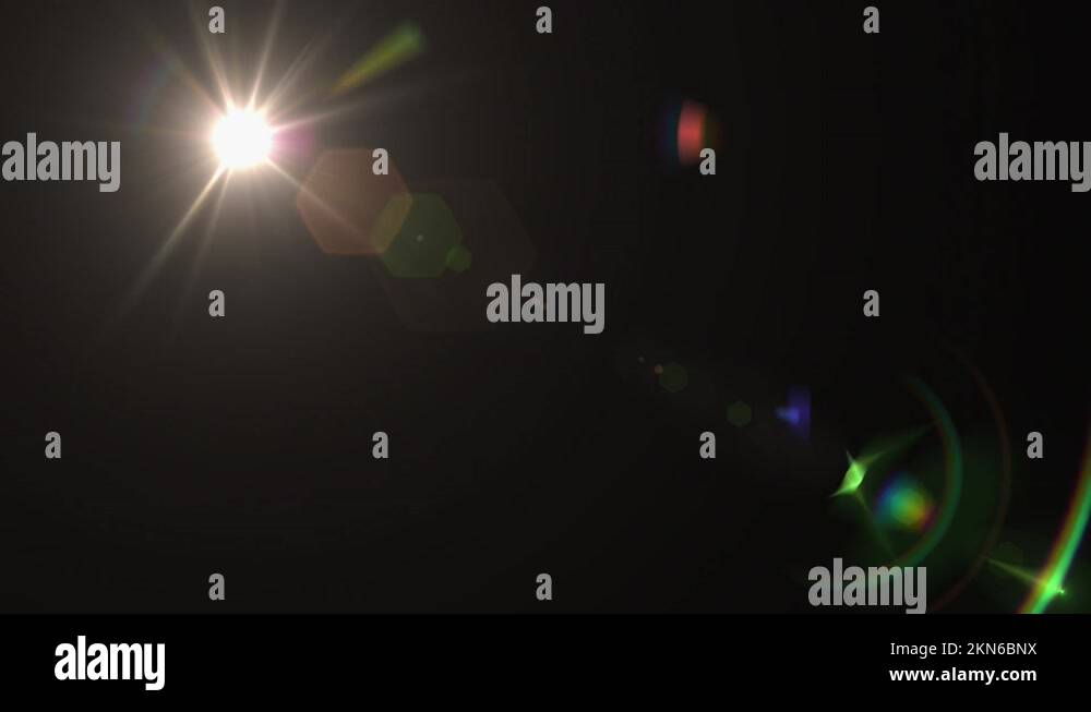 Digital animation of spot of light and lens flare against black ...