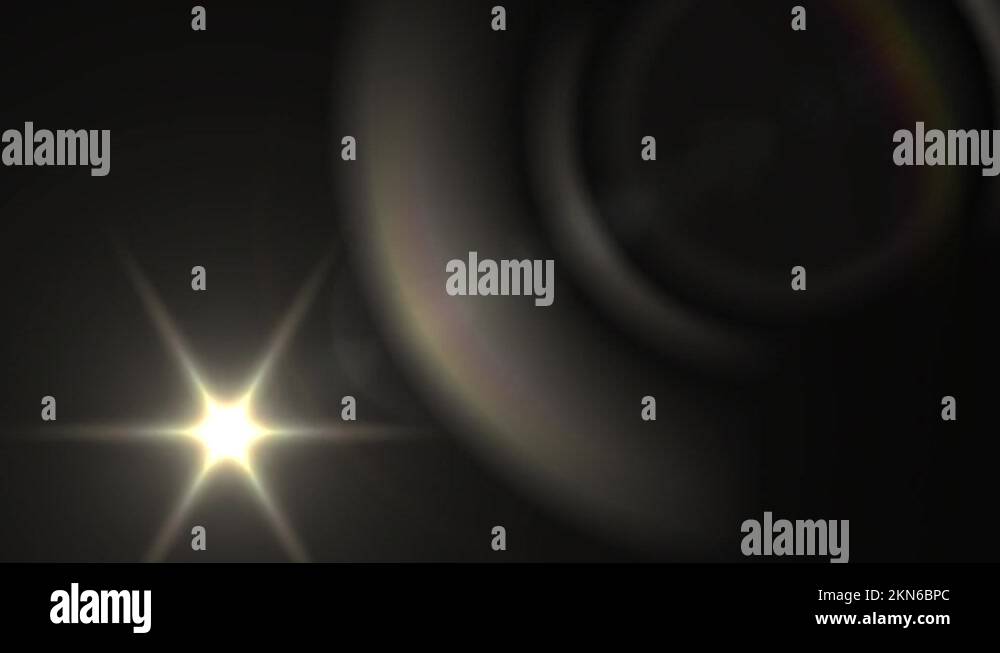 Digital animation of spot of light and lens flare against black ...