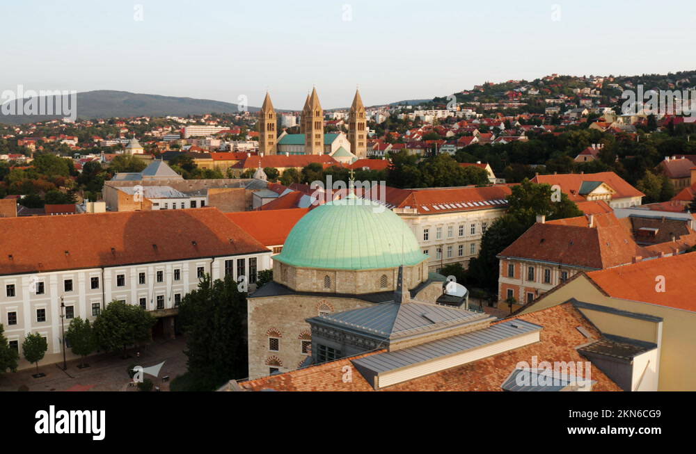 Mosque Of Pasha Qasim In Pecs, Hungary With Pecs Cathedral In Distance ...