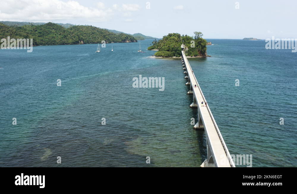 People Walking In Narrow Pedestrian Bridge In Samana Dominican Republic ...