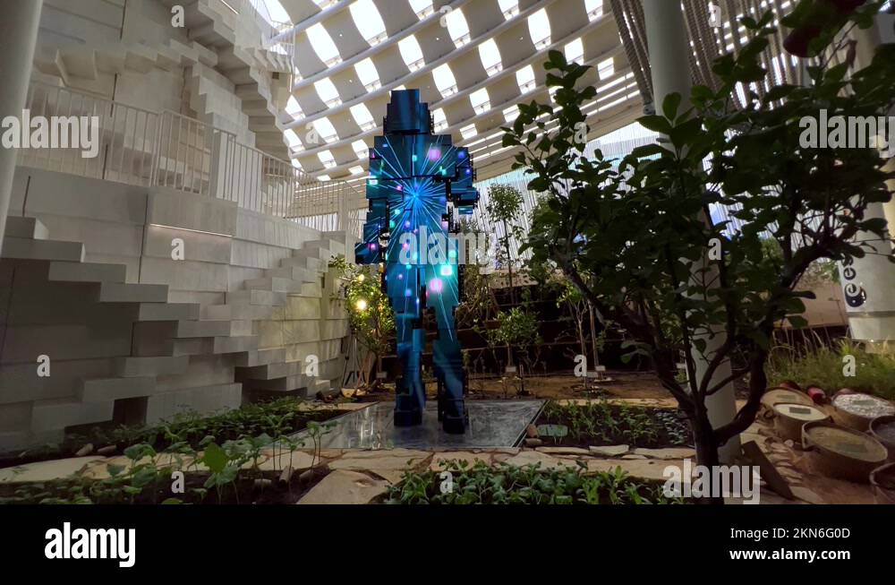 Futuristic Sculpture With 3d Graphics Animation Stands Inside The Italy ...