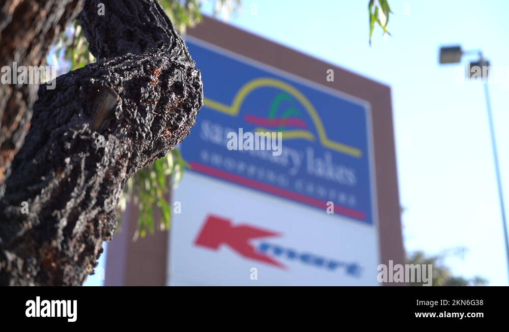 Shopping centre of Sanctuary Lakes, logo billboard, reveal motion view ...