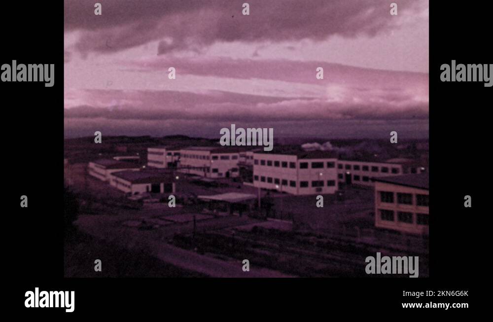 1960s: Exterior nuclear research lab in Grenoble. Lights turn on ...