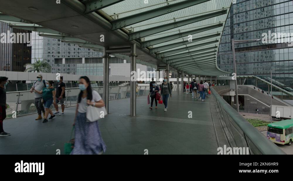 Central, Hong Kong 17 April 2021: Pedestrian walkway bridge in Hong ...