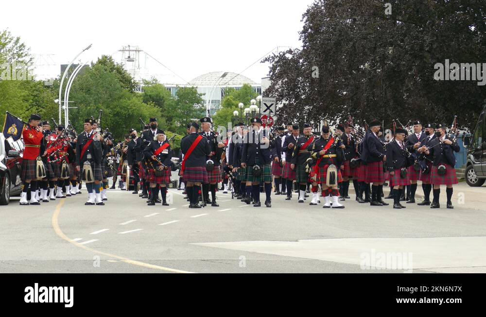 Formation of Police Pipe Band In Uniform during Military funeral ...