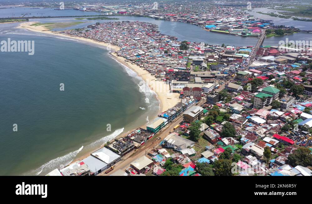 Aerial Monrovia Liberia slums and sandy beach urban area 4K Stock Video ...