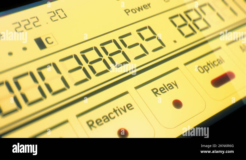 Energy meter screen showing kilowatt per hour counter, electric utility ...
