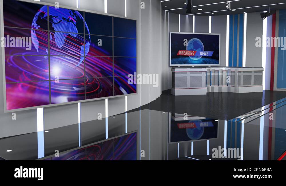 News TV Studio Set - Virtual Green Screen Background Loop Stock Video ...