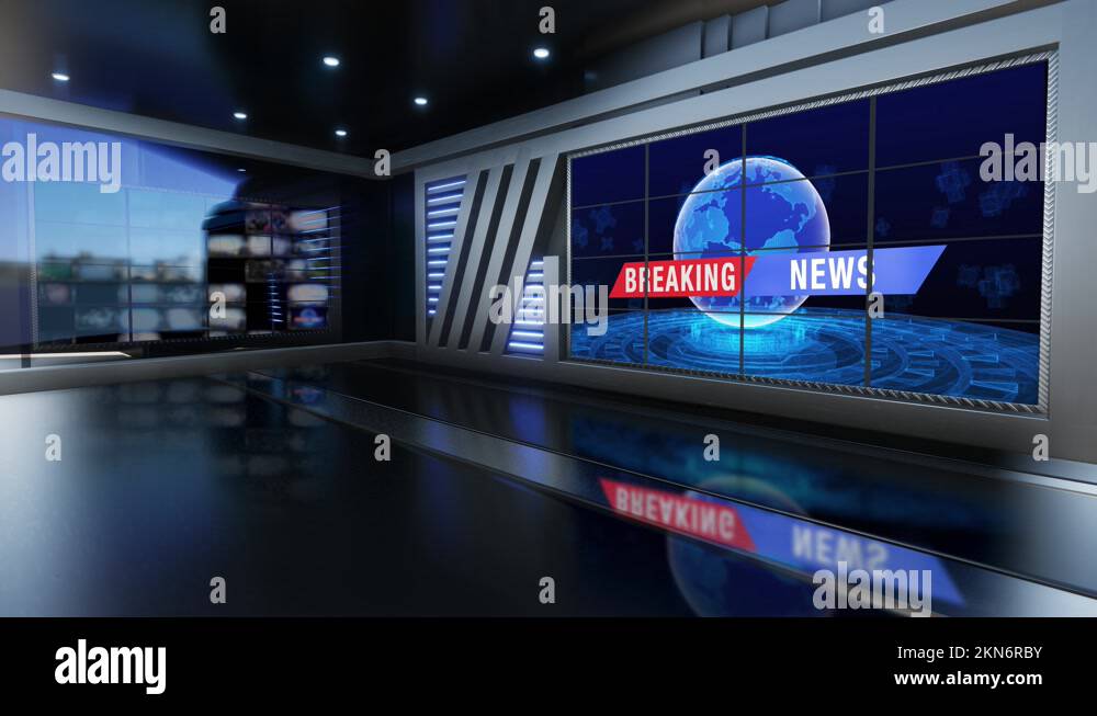 News TV Studio Set - Virtual Green Screen Background Loop Stock Video ...