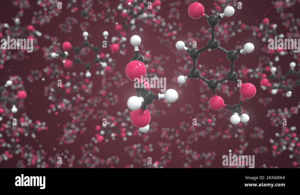 Molecule of piperonal, isolated molecular model. Looping 3D animation ...
