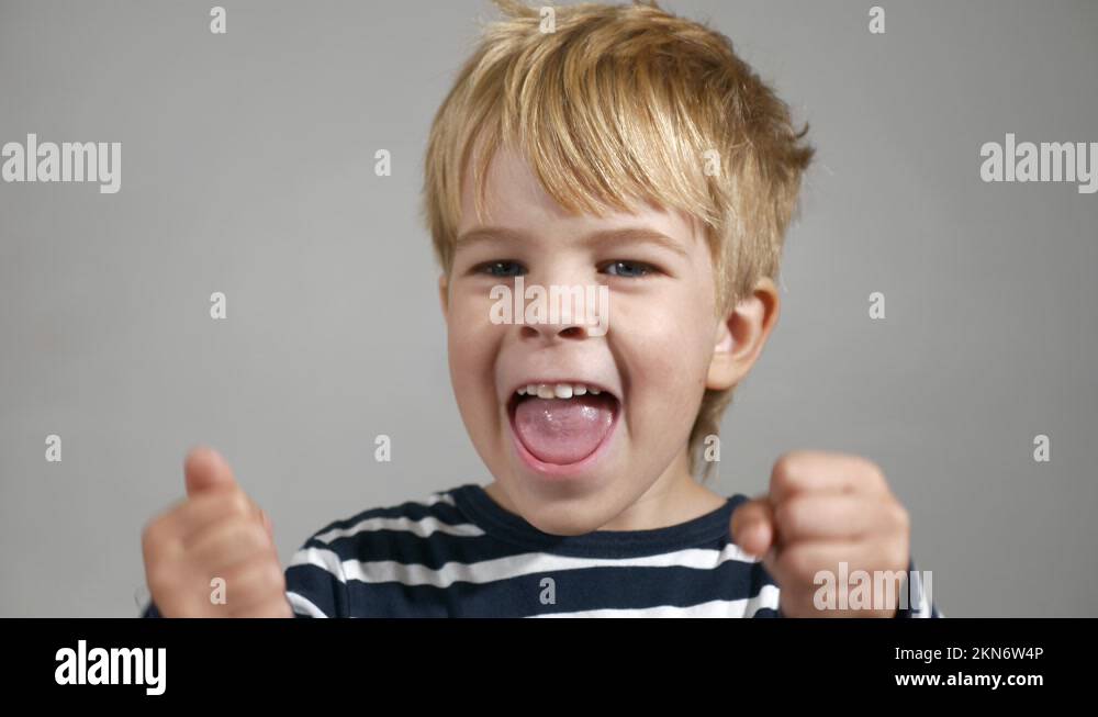 Cheer Up Hands Gesture. Happy Child Face Emotions. Portrait Cute Little ...