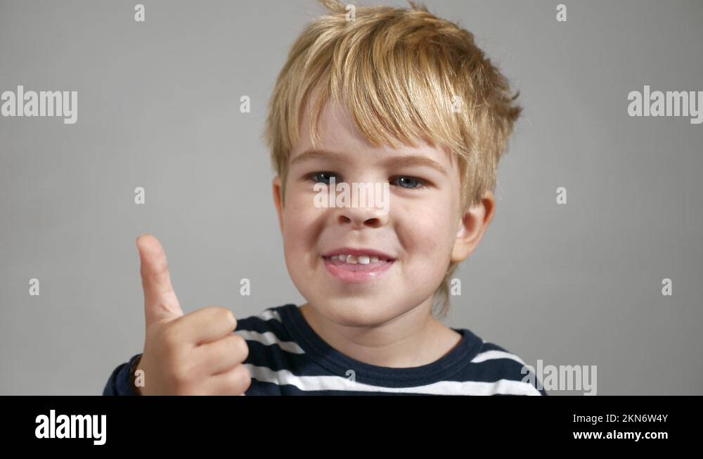 Child Shows Thumbs Up Gesture. Portrait Cute Little Boy. Happy Facial ...