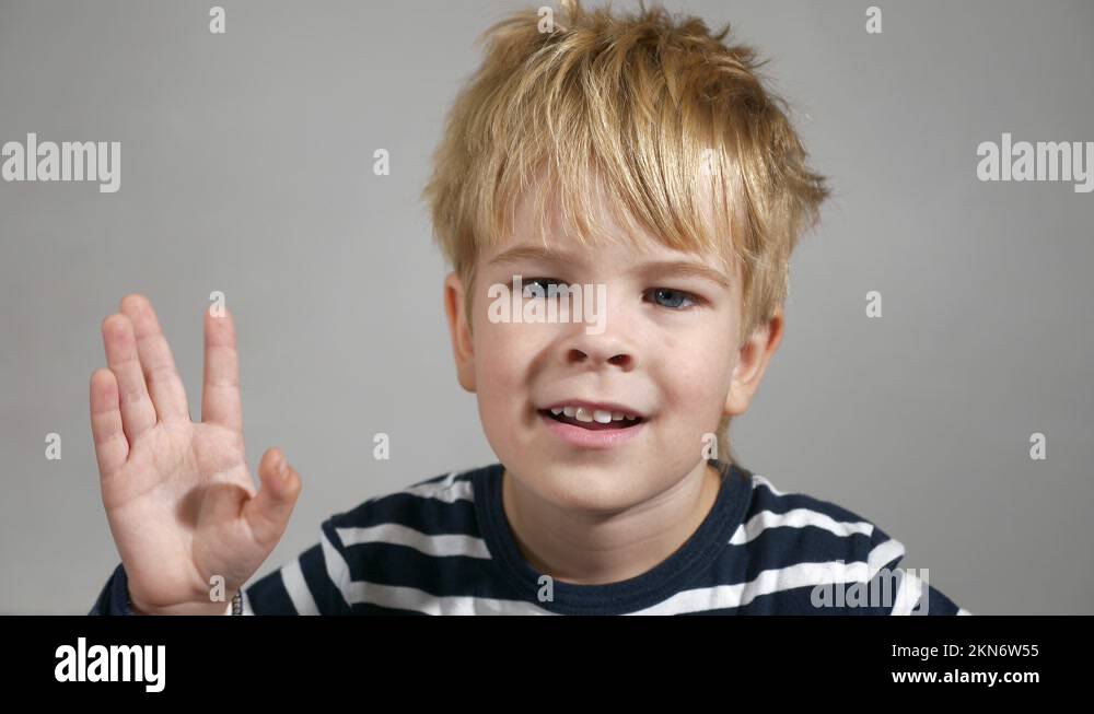 Waving Hand Blow Kiss Hello Goodbye Gesture. Happy Child Emotions. Portrait Boy Stock Video ...