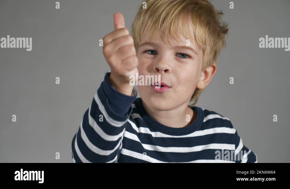 Child Shows Thumbs Up Gesture. Portrait Cute Little Boy. Happy Facial ...