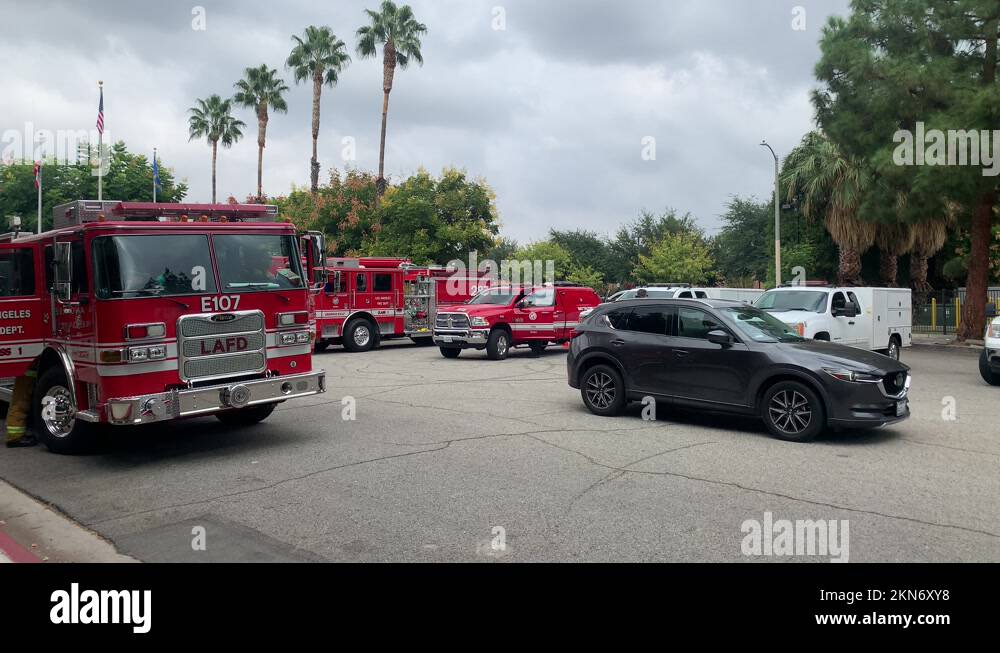 fire trucks staging at emergency call Stock Video Footage - Alamy