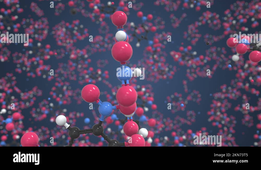 Molecule of picric acid, isolated molecular model. Looping 3D animation ...