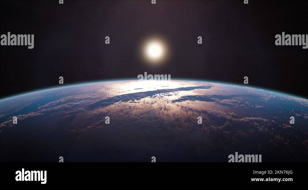 Sun, earth and moon 4K. Sunset. Moon rising behind planet earth horizon ...