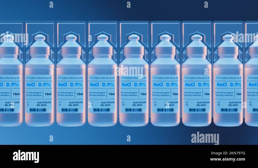 Seamless looping animation of sodium chloride saline ampoules for the ...