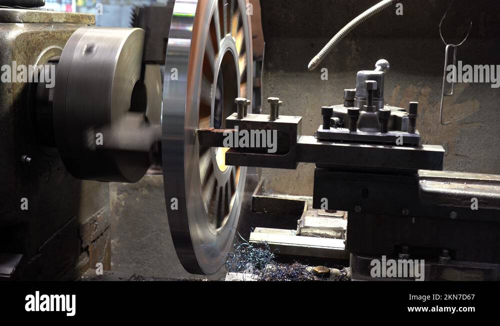 Lathe Machine Processing A Metal Part In A Train Factory Stock Video ...