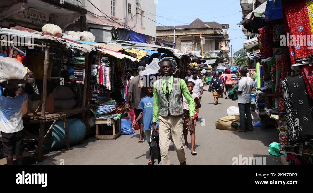 Freetown Sierra Leone crowded street market people 4K Stock Video ...