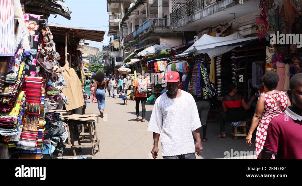 Freetown Sierra Leone crowded street market people stores 4K Stock ...