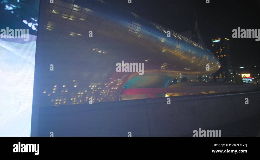 Light Beam From LED Screen With Futuristic Exterior Of Dongdaemun ...