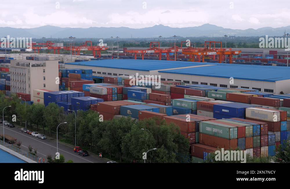 cargo transporting and freight traffic from large logistic center in ...