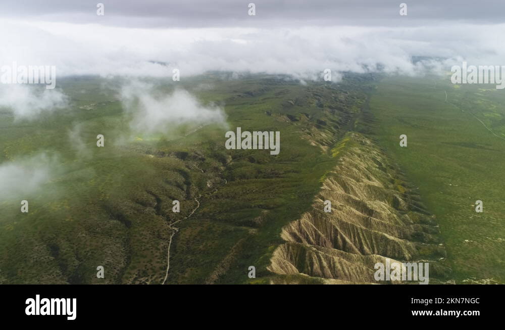Cinematic world famous San Andreas fault with cinematic clouds moving ...