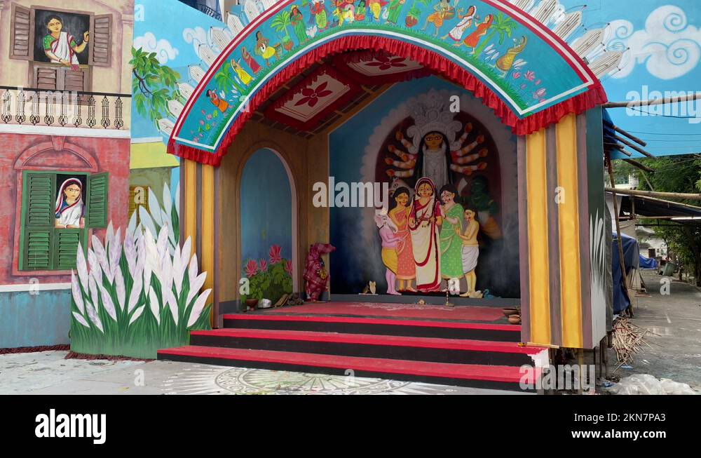 Small durga puja pandal(temporary temple made for durga puja festival ...