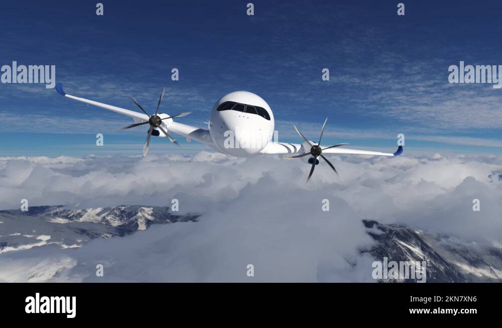 Blue Hydrogen filled H2 Aeroplane flying in the sky - future H2 energy ...