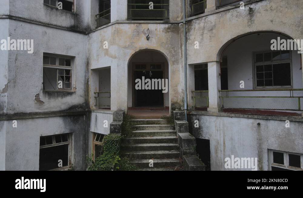 Entrance of Caramulo children Sanatorium old abandoned building ...