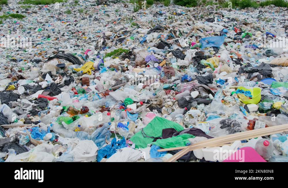 Large landfill of toxic plastic waste. Large-scale environmental ...
