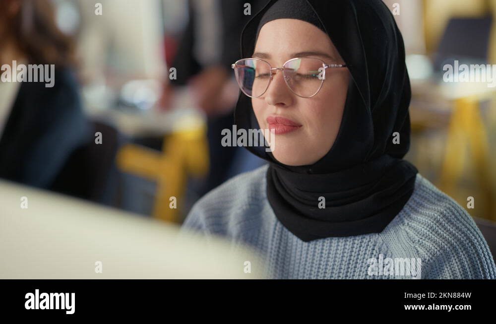 Student in Hijab Studying in Computer Science IT Class Stock Video ...