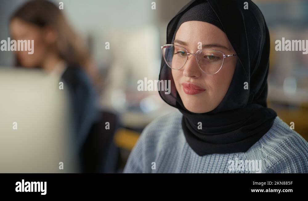 Student in Hijab Studying in Computer Science IT Class Stock Video ...