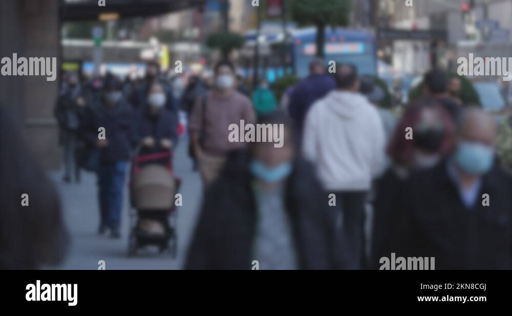 Crowd of people wearing mask masks walking street city coronavirus ...