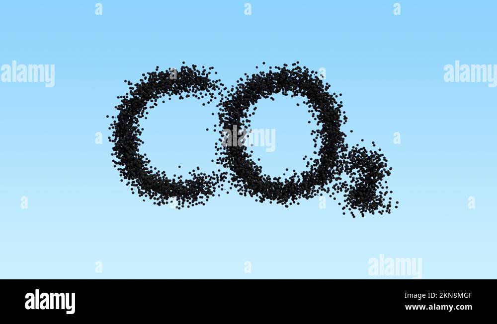 CO2 letters in the air 3D particle animation, carbon dioxide with blue ...