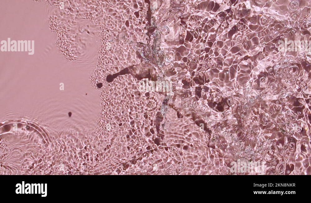 Water surface texture top view. Water splash pink colored. Pure blue ...