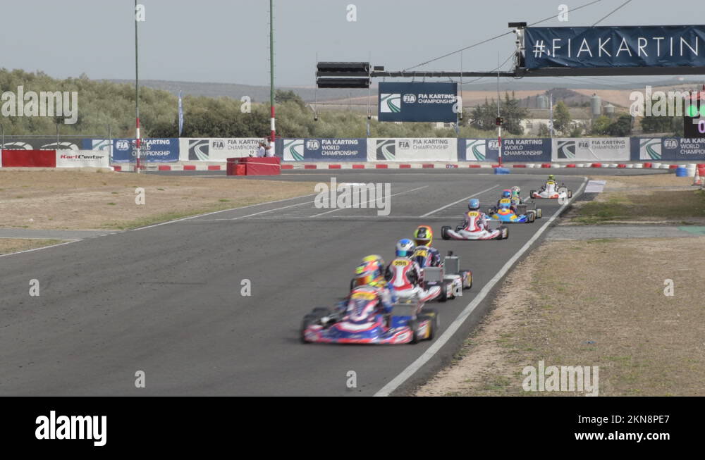 Karts cars passing in the finish line of a karting race Stock Video ...